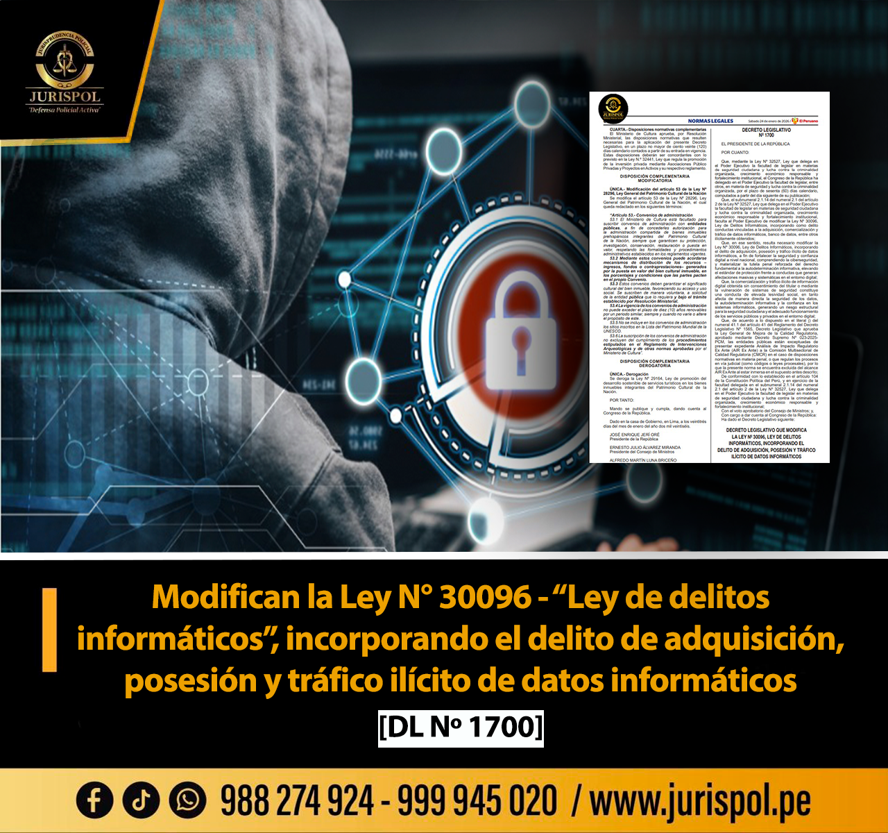 Modifican la Ley N° 30096 - “Ley de delitos informáticos”, incorporando ...